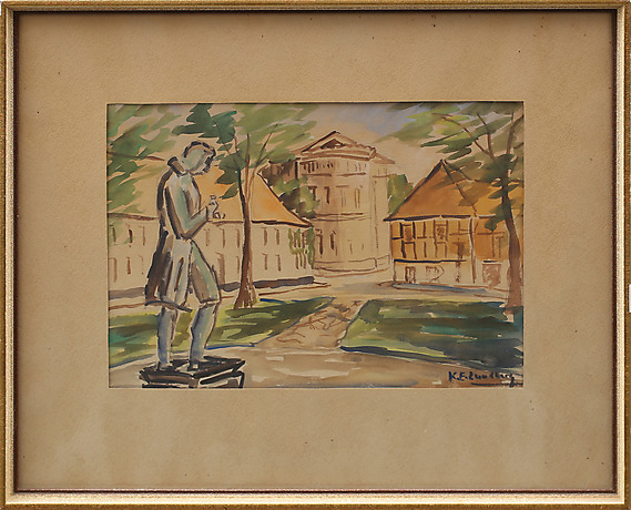 K E LUNDBERG. Akvarell, Staty i park, signerad K.E Lundberg. Konst ...