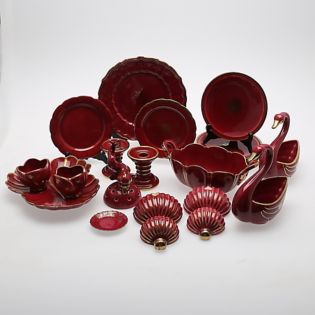 . ARTHUR PERCY. "Red ruby", ceramic, 19 pieces, Upsala Ekeby Gefle ...