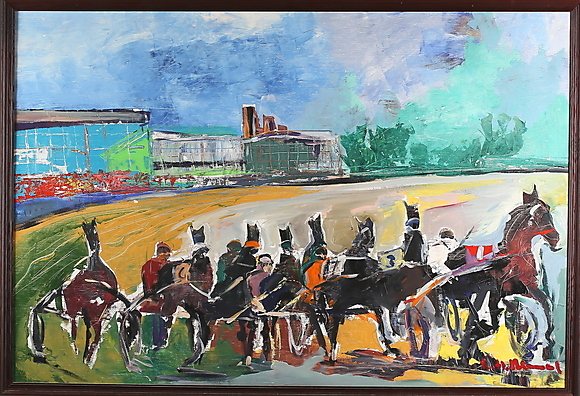 HELMUT MANTEL. Trotting motif from Solvalla, oil on canvas, signed. Art ...