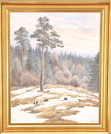 ARVID ANDERSSON (1934 - ). olja duk, signerad Arvid Andersson, tjäderspel. Konst - Måleri ...