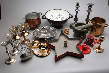 METAL OBJECTS, (26), including stone mortar. Silver & Metals - Other ...