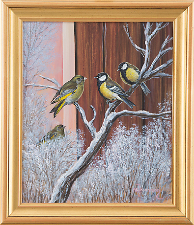 ALF JOHANSSON. "Grönfink and Talgoxe", oil on Board, signed. Art ...