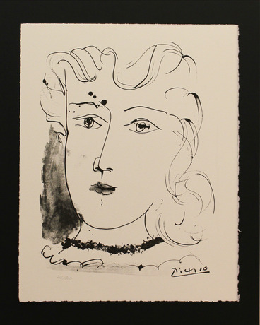 PABLO PICASSO. "Visage de jeunefille, de face, trait et lavis ...