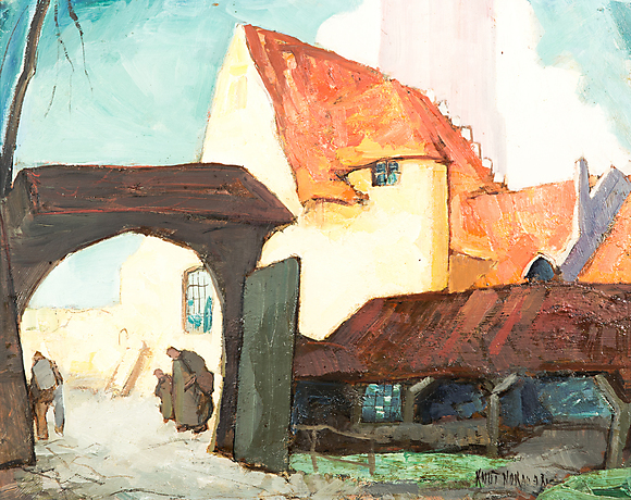 KNUT NORMAN. Alley with houses, oil on Board, signed. Art - Paintings ...