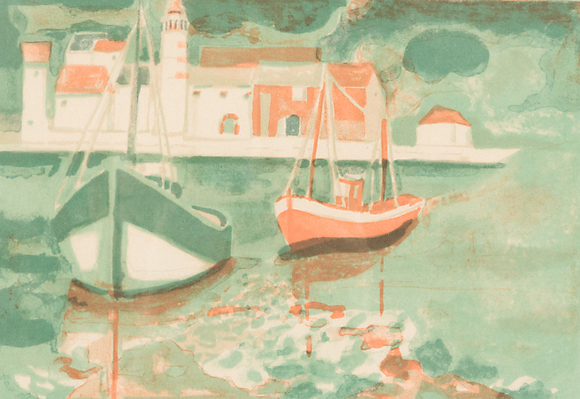 GEORGES LAMBERT. Fishing boats, color lithograph, signed. Art ...