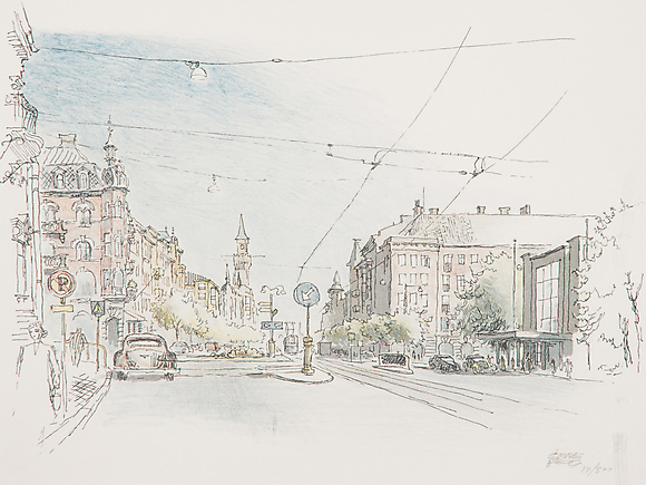 EBBE FOG. Drottninggatan, Helsingborg, color lithograph, signed. Art ...