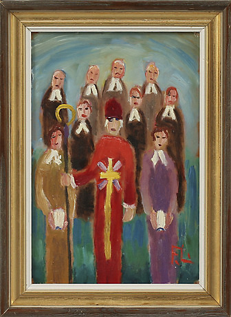 FRANS LARSSON. "Procession", oil on Board, signed FL. Art - Paintings - Auctionet
