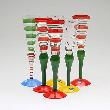 SNAPSGLAS, 6 stycken, "Clown", Anne Nilsson, Orrefors. Glas - Serviser ...