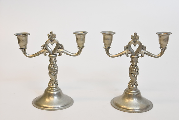 CANDLE STICKS 1 pair Pewter decor depicting Bacchus the first part of ...