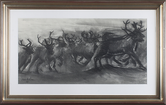 LARS MATSON. Reindeer, charcoal drawing, signed and dated - 74. Art ...
