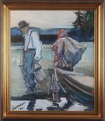 LARS MATSON. "Båtlänningen", oil on Board, signed and dated -86. Art ...