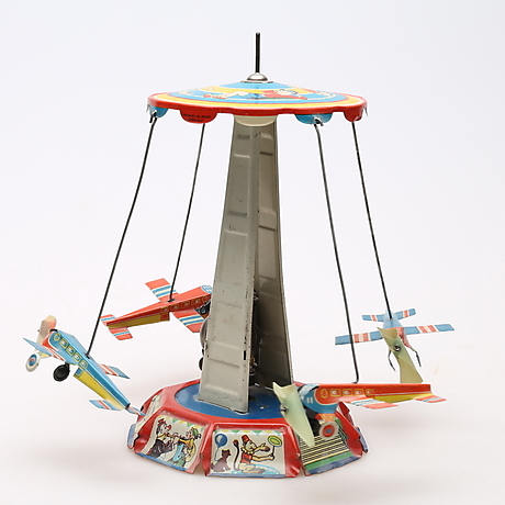 MECHANICAL TOY, airplane carousel, lithographed plate, marked US Zone ...