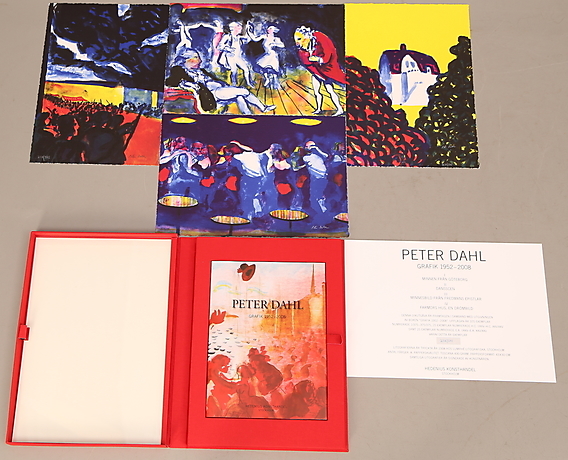 PETER DAHL (1934 - ). Mapp med 4 litografier nr 238/375 och bok "GRAFIK ...