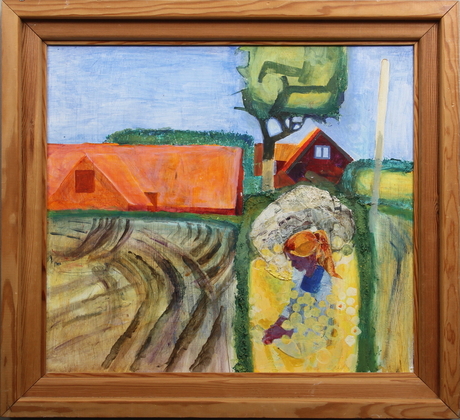 PETER EDWARDS. England. Farm environment with woman. Oil / acrylic on ...