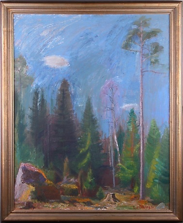 ERNST SÖDERBERG. oil on canvas, "The forest rustles", signed, dated 33 ...