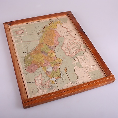 PUZZLE, "Map of Sweden and Norway". Gemla Leksaksfabrik, Dated 1876 ...