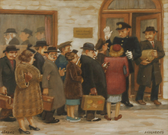 HARALD SKOGSBERG. "Lördag", akvarell, signerad. Konst - Måleri - Auctionet