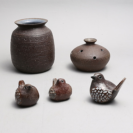 BENGT WALL. COLLECTION CERAMICS, 5 parts, signed, Trosa. Ceramics ...