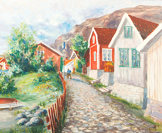 KARL GUSTAV HOLMBERG. "Street party from Fjällbacka", oil on Board ...