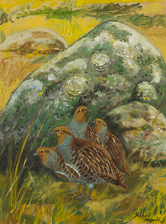 FOLKE HARALD. Birds behind stone, oil on Board, signed 90. Art ...