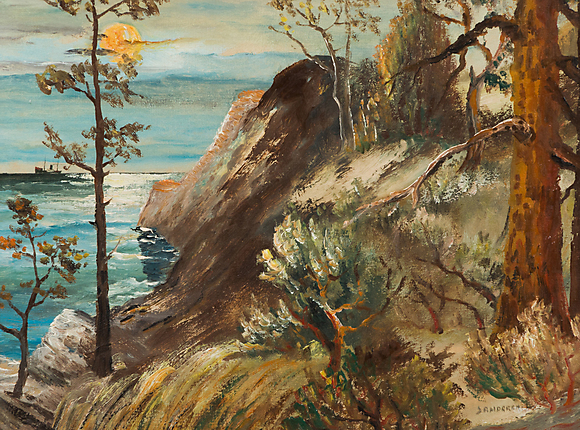 STEN STURE SANDGREN. Coastal scene with boat, oil on canvas, signed ...