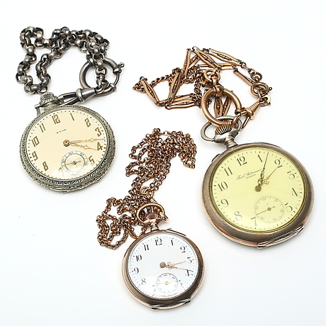 3 POCKET WATCHES, silver and white metal cases and double and silver ...