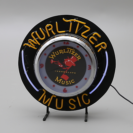 NEON SIGN WITH CLOCK, Wurlitzer Music, 1990s. Lighting & Lamps - Other ...