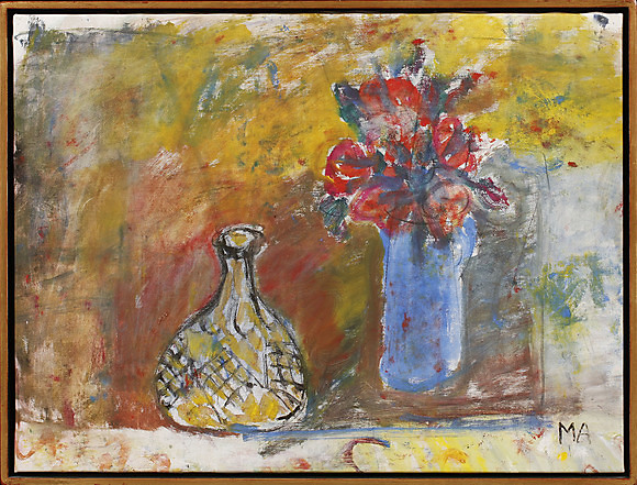 MAJ ARNELL. Stilleben med blommor och karaff. Olja på duk, signerad och ...