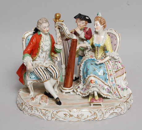 FIGURE, porcelain, musical rococo company, marked Dresden. Ceramics ...