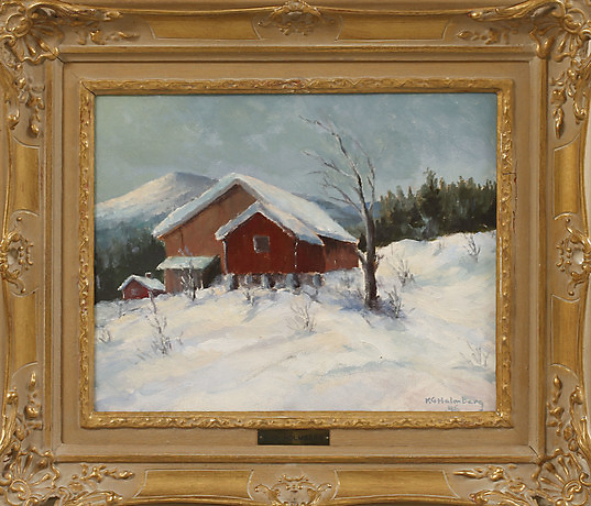 KARL GUSTAV HOLMBERG. Winter picture with red cabin, oil on Board, signed. Art - Paintings ...