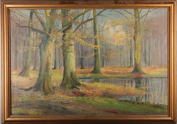 LEO HOULBERG. olja på duk, skogsmotiv, signerad. Konst - Måleri - Auctionet