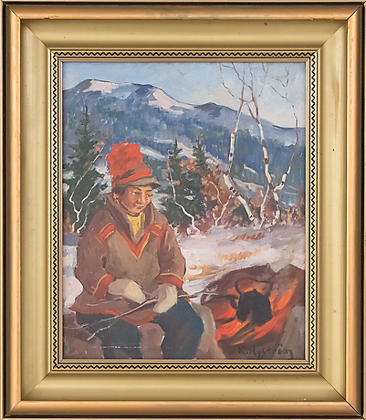 KURT NYSTRÖM. Motif with scales and Sami, oil on canvas, signed. Art ...