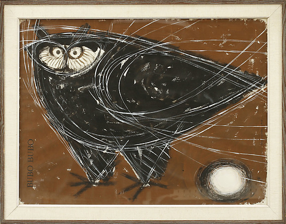 BILLY HELLSTEN. Uggla, blandteknik, signerad. Konst - Måleri - Auctionet