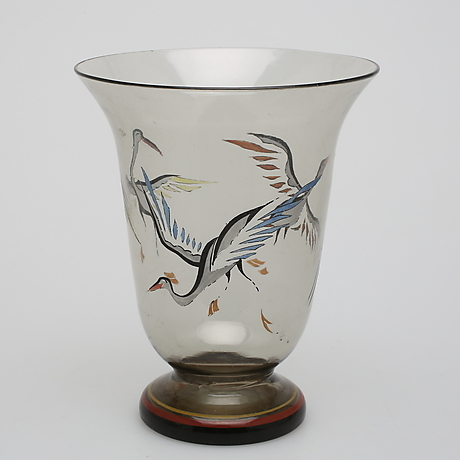 VAS with painted cranes, glass, 1930s. Glass - Other - Auctionet