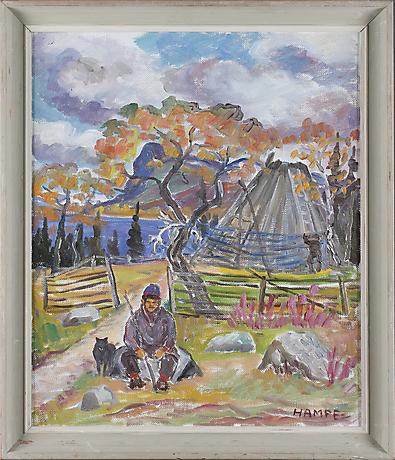 HAMPE SVANBERG. Lapphus, oil on canvas, signed. Art - Paintings - Auctionet
