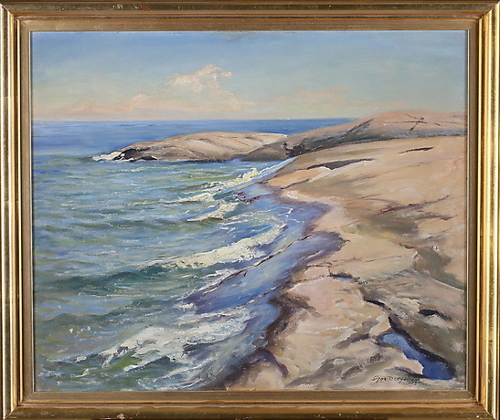 SIGGE BERGSTRÖM. Coastal landscape with rock outcrops, oil on Board ...