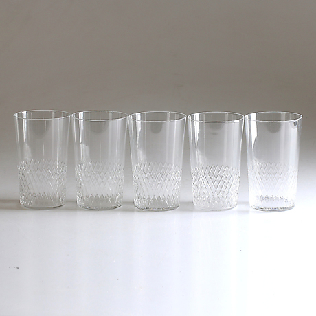 GROGG/BEER GLASS, 5 pcs "Diamond" Vicke Lindstrand, Kosta. Glass ...