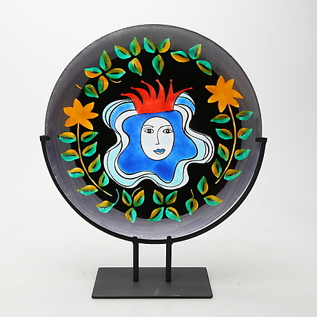 PLATE in STANDING, Steninge castle, Jeanette Karsten, dated 2004. Glass ...