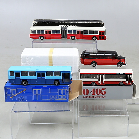 TIN BUSES, 3+1 pc, NZG, Germany and Volvo, 1900s. Toys - Auctionet