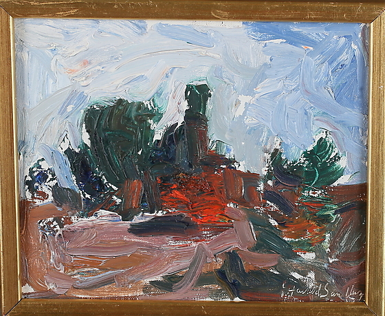 IVAR HARALD SANDBERG. "The Brown House"(See back), oil on canvas ...