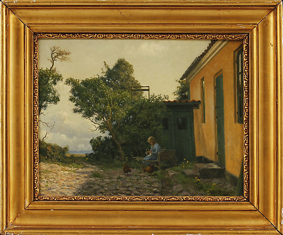 ALFRED BROGE (1870 - 1955) DANMARK. Exterior with little girl and ...