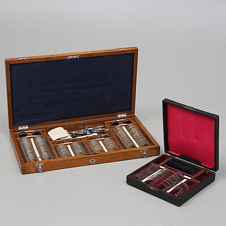 OPTIC DRAWERS, 2 pcs, with optical glasses and instruments, 1900s ...