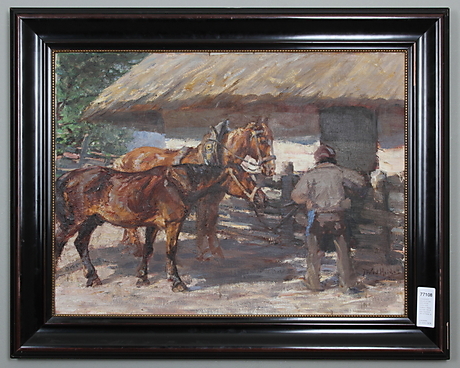 JOHANNES WILHELM VAN DER HEIDE. 1878-1956, Holland. Horses at stables ...