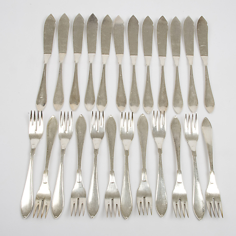 FISH CUTLERY, 24 pieces, "Svensk Spets", nickel silver. Silver & Metals ...