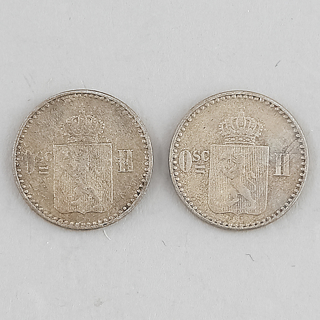 SILVER COIN, 2 pcs, 3 shillings, Oscar II, Norway, 1872. Coins, Medals ...
