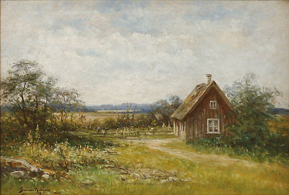 SEVERIN NILSSON. Landscape with farm, oil on canvas, signed. Art ...