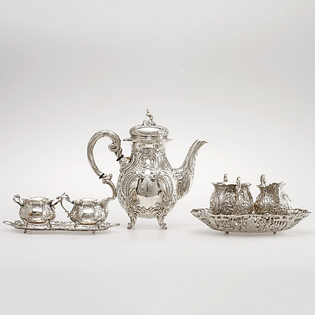 COFFEE SET, 7 pieces, silver, GEWE, 1960s/1970s. Total weight 2100 ...