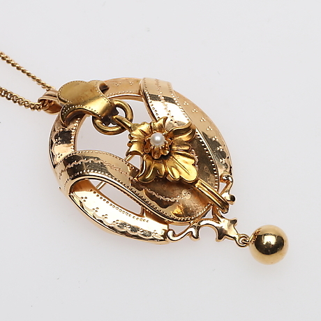 BROCHE/COLGANTE CON CADENA, Gustav Dahlgren, Malmö, 1943, eslabón 1970, oro 18k, peso 15,2 ...