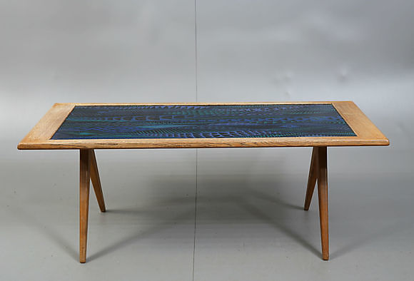 STIG LINDBERG. Table, oak and enamel top, Triva series, signed Stig L ...