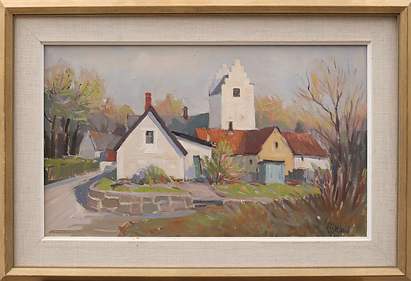ESKIL SKANS. "Sallerud's church" Oil on Board, signed. Art - Paintings ...